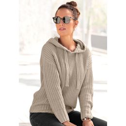 Lascana Kapuzenpullover aus weichem Grobstrick, weicher Strickpullover mit Kapuze beige 36/38