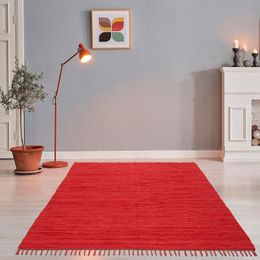 Theko Teppich &raquo;Happy Cotton Fleckerl, handgewebt&laquo; rechteckig 5 mm H&ouml;he Flachgewebe, reine Baumwolle, meliert, mit Fransen, auch als L&auml;ufer rot...