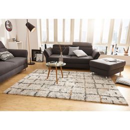 Hanse Home Hochflor-Teppich »Grid« rechteckig 30 mm Höhe Shaggy, Boho, Flokati, Weich, Modern, Wohnzimmer, Schlafzimmer, Flur creme Obermaterial:...