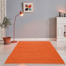 Theko Teppich &raquo;Happy Cotton Fleckerl, handgewebt&laquo; rechteckig 5 mm H&ouml;he Flachgewebe, reine Baumwolle, meliert, mit Fransen, auch als L&auml;ufer terra...