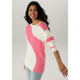 Aniston SELECTED Strickpullover aus weichem Grobstrick offwhite-pink 38 38 Pullover im Grobstrick und farbharmonischen Farbmix