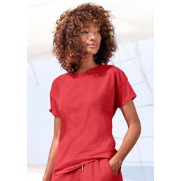 H.I.S. H.I.S T-Shirt mit Ärmelaufschlag, im maritimen Stil, Loungewear rot 32/34 32/34 T-Shirt in bequemer Weite