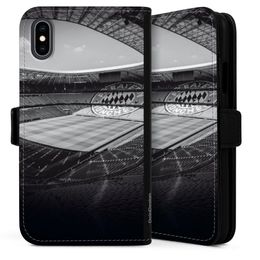 DeinDesign iPhone X Handy Klapph&uuml;lle Handyh&uuml;lle aus Kunst Leder schwarz Flip Case Stadium Fcb Fc Bayern M&uuml;nchen Sideflip mit langer Lasche