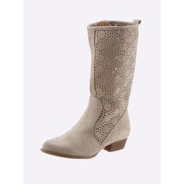Stiefel Heine, Damen, Gr. 41, grau (taupe), Leder, Rindsleder, Veloursleder, Schuhe Sommerstiefel Cowboystiefel Reißverschlussstiefel