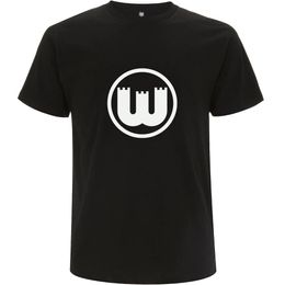 VfL Wolfsburg T-Shirt schwarz mit Zinnenwappen wei&szlig; S