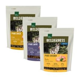 REAL NATURE WILDERNESS Trockenfutter Hund, Adult 3x1 kg Probierpaket 6, Ente, Huhn, Lamm