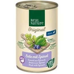 REAL NATURE Superfood Nassfutter Hund, Adult, Ente mit Spinat 24x400 g