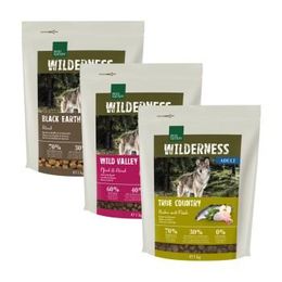 REAL NATURE WILDERNESS Trockenfutter Hund, Adult 3x1 kg Probierpaket 1, Huhn, Rind, Pferd