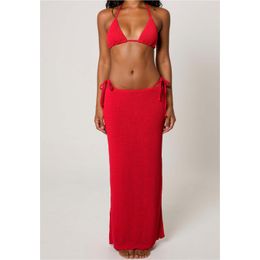 Sommerrock MODA MINX "Scrunch Long", Damen, Gr. M, rot, 97% Polyamid, 3% Elasthan, unifarben, lang, Röcke, mit strukturiertem Scrunch-Material