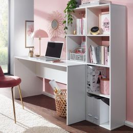Schreibtisch FineBuy B&uuml;rotisch mit Regal 170 cm Wei&szlig; Computertisch Tisch Modern