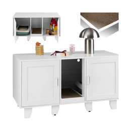 TecTake&reg; Katzenschrank, versteckte Eing&auml;nge an den Innenseiten, Bel&uuml;ftungsl&ouml;cher und 4 h&ouml;henverstellbare Beine, inklusive Kratzmatte, 120 x 52 x 65 cm