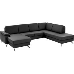 Wohnlandschaft DIE PLANBAR "PN-EM15047 U-Form, ohne Kopfstützen", grau (anthrazit), B:309cm H:88cm T:235cm, Sofas, Echtleder, wahlweise mit Bettfunktion u. Stauraum