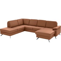 Wohnlandschaft DIE PLANBAR "PN-EM15047 U-Form, ohne Kopfstützen", parkett, B:309cm H:88cm T:235cm, Sofas, Echtleder, wahlweise mit Bettfunktion u. Stauraum