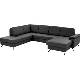 Wohnlandschaft DIE PLANBAR "PN-EM15047 U-Form, ohne Kopfstützen", grau (anthrazit), B:309cm H:88cm T:235cm, Sofas, Echtleder, wahlweise mit Bettfunktion u. Stauraum