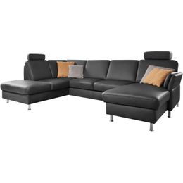 Wohnlandschaft DIE PLANBAR "PN-EM18013 U-Form, mit Kopfstützen", grau (anthrazit), B:305cm H:100cm T:200cm, Sofas, wahlweise mit Bettfunktion und Stauraum