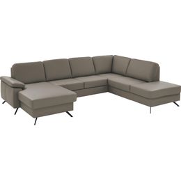 Wohnlandschaft DIE PLANBAR "PN-EM15047 U-Form, ohne Kopfstützen", artischocke, B:309cm H:88cm T:235cm, Sofas, Echtleder, wahlweise mit Bettfunktion u. Stauraum