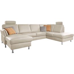 Wohnlandschaft DIE PLANBAR "PN-EM18013 U-Form, mit Kopfstützen", beige (ecru), B:305cm H:100cm T:200cm, Sofas, wahlweise mit Bettfunktion und Stauraum