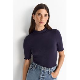 Rollkragenshirt RICHROYAL, Damen, Gr. S, blau (midnight blau), Single Jersey, Obermaterial: 95% Lyocell, 5% Elasthan, unifarben, regular fit normal, Rundhals, eingesetzt gewellter Abschluss, Shirts, mit gewellten Kanten