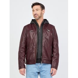 Lederjacke JCC "3102234", Herren, Gr. 50, rot (bordeaux), Obermaterial: 100% Lammleder; Innenfutter oben: 100% Polyester; Innenfutter unten: 100% Baumwolle; Ärmelfutter: 100% Polyester; Kapuzeneinsatz: 55% Baumwolle, 45% Polyester; Wattierung: 100% Polyester, mit Knopf, Jacken