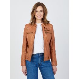 Bikerjacke JCC "Sirpa", Damen, Gr. 36, braun (schwarz cognac), Obermaterial: 100% Lammleder; Futter: 100% Polyester, Jacken