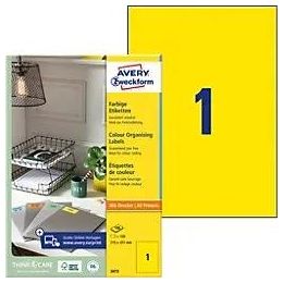 Avery Zweckform Etiketten 3473 Selbsthaftend DIN A4 Gelb 210 x 297 mm 100 Blatt à 1 Etiketten