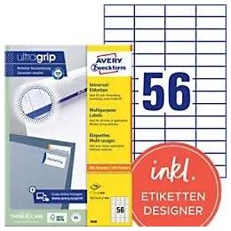 Avery Zweckform ultragrip Universaletiketten 3668 Selbsthaftend DIN A4 Weiß 52,5 x 21,2 mm 100 Blatt à 56 Etiketten