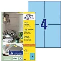 Avery Zweckform Etiketten 3457 Selbsthaftend DIN A4 Blau 10,5 x 14,8 cm 100 Blatt à 4 Etiketten