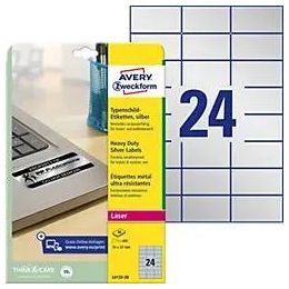 Avery Zweckform Typenschildetiketten L6133-20 Selbsthaftend DIN A4 Silber 70 x 37 mm 20 Blatt à 24 Etiketten