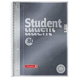 Brunnen Student Premium Collegeblock DIN A4 Kariert Spiralbindung Pappkarton Anthrazit-Metallic Perforiert 160 Seiten 80 Blatt