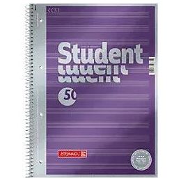 Brunnen Student Premium Collegeblock DIN A4 Liniert Spiralbindung Pappkarton Violett Perforiert 100 Seiten 50 Blatt