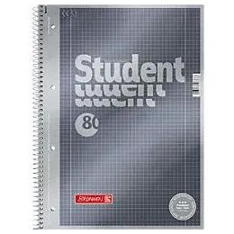 Brunnen Student Premium Collegeblock DIN A4 Spiralbindung Kariert Pappkarton Anthrazit-Metallic Perforiert 160 Seiten 80 Blatt