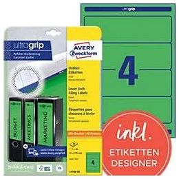 Avery Zweckform ultragrip Ordneretiketten L4768-20 Selbsthaftend DIN A4 Grün 6,1 x 19,2 cm 20 Blatt à 4 Etiketten