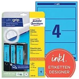 Avery Zweckform ultragrip Ordneretiketten L4767-20 Selbsthaftend DIN A4 Blau 6,1 x 19,2 cm 20 Blatt à 4 Etiketten
