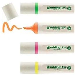 Edding EcoLine 24 Textmarker Farbig sortiert Mittel Keilspitze 2 - 5 mm Nachfüllbar 4 Stück