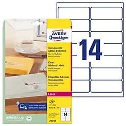 Avery Zweckform Abziehhilfe QuickPEEL Wasserabweisend Selbsthaftend Adressetiketten L7563-25 Selbsthaftend DIN A4 Transparent 99,1 x 38,1 mm 25 Blatt à 14 Etiketten