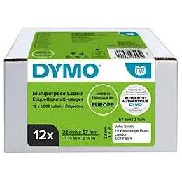 Dymo LW 2093095 / 11354 Authentic Mehrzwecketiketten Selbstklebend Weiß 32 x 57 mm 12 Rollen mit 1000 Etiketten