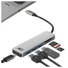 ACT USB-C Hub Kartenleser AC7050 Grau, Schwarz 0.15 m