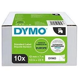 Dymo D1 S0720530 / 45013 Authentic Schriftband Selbstklebend Schwarzer Druck auf Weiß 12 mm x 7m 10 Stück