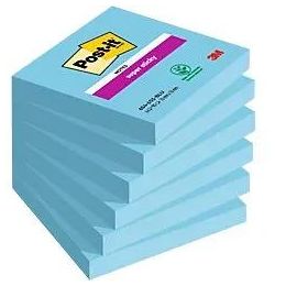 Post-it Super Sticky Haftnotizen 76 x 76 mm Blau Quadratisch 6 St&uuml;ck &agrave; 90 Blatt