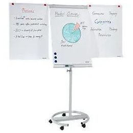 Franken ECO Magnetisches Flipchart F2400/N Mit Seitenarmen H&ouml;henverstellbar 68 x 105 cm Mit 5 Rollen und Stiftablage Hellgrau
