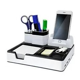 Monolith Schreibtisch Organizer Smartphone Ladestation Kunststoff Schwarz, Weiß 21,7 x 18,7 x 9,6 cm