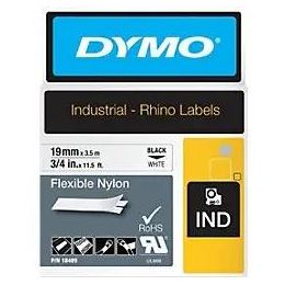 Dymo IND S0718120 / 18489 Authentic Rhino Flexibles Nylon Schriftband Selbstklebend Schwarzer Druck auf Weiß 19 mm x 3.5m