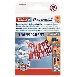 Tesa Doppelseitiges Klebeband Powerstrips Transparent 15 mm (B) x 0,081 m (L) Synthesekautschuk 16 Stück