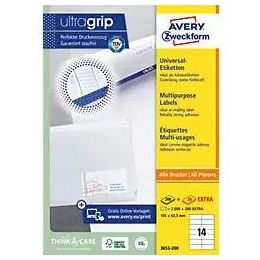 Avery Zweckform ultragrip Universaletiketten 3653-200 Selbsthaftend DIN A4 Weiß 105 x 42,3 mm 220 Blatt à 14 Etiketten