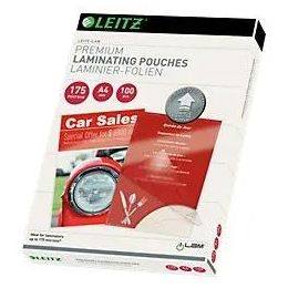 Leitz iLAM Premium Laminierfolien DIN A4 Gl&auml;nzend 175 Mikron (2 x 175) Transparent 100 St&uuml;ck