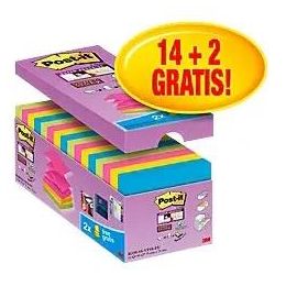 Post-it Super Sticky Z-Notes Haftnotizen 76 x 76 mm Farbig sortiert 90 Blatt 14 Blöcke + 2 GRATIS