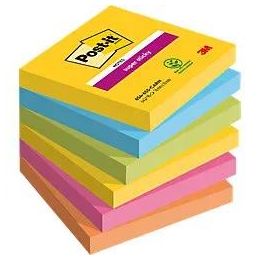 Post-it Carnival Super Sticky Haftnotizen 76 x 76 mm Farbig Sortiert Quadratisch 6 St&uuml;ck &agrave; 90 Blatt