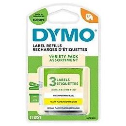 Dymo LT S0721790 / 91240 Authentic LetraTag Schriftband Selbstklebend Gelb, Silber, Weiß 12 mm x 4m Pack 3