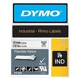 Dymo IND S0718100 / 18488 Authentic Rhino Flexibles Nylon Schriftband Selbstklebend Schwarzer Druck auf Weiß 12 mm x 3.5m