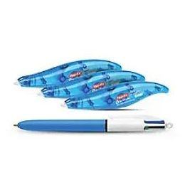 Tipp-Ex Exact Liner-Korrekturband 5 mm x 6 m Blau 3 Stück + BIC 4 Farben Kugelschreiber gratis